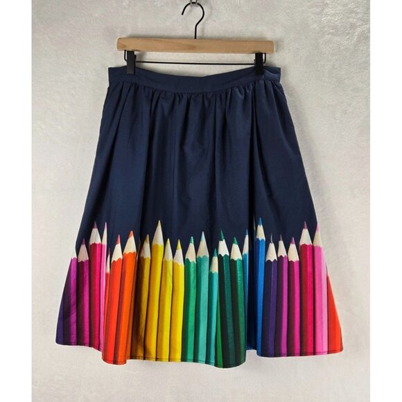 Fervour | Skirts | Colored Pencil Skirt Navy Multi Color Cotton Sz L ...